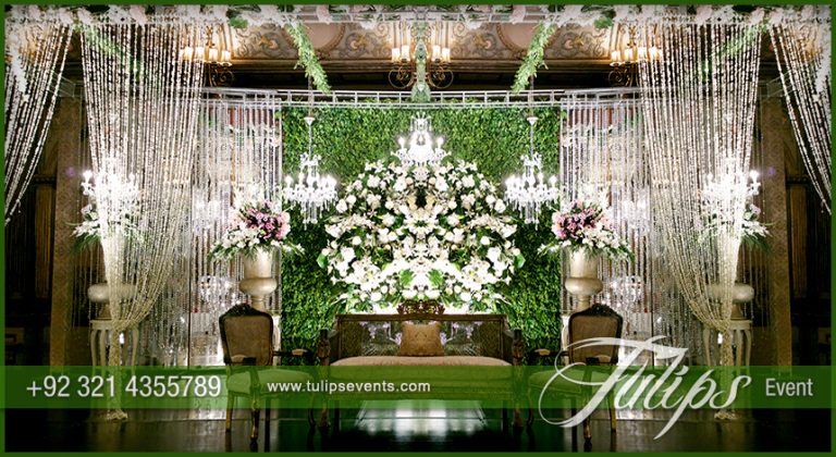 green reception stage decoration theme planner in Pakistan